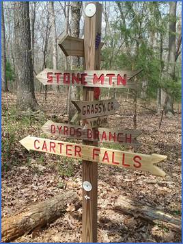 Sign post pointing the way to Carter Falls and other destinations by the EVTA.